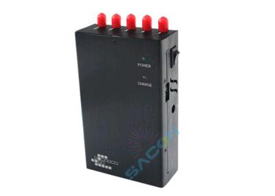 China Portable Mobile Jammer with 5 Channels 2G 3G WiFi GPS Blocking and 2.5W Output Power Built-in Battery for sale