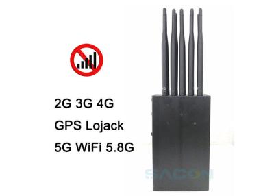 China Handheld 5G Signal Jammer Blocker with 10 Antennas 15m Range and 8000mAh Battery for sale