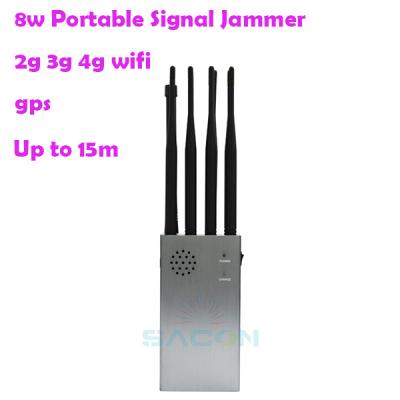 China 8000mAH Battery 15m Range Portable Cell Phone Signal Jammer with 8 Antennas for Enhanced Shielding for sale