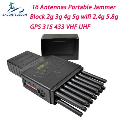 China Portable 16 Channels 12W Power Signal Jammer and GPS Blocker for WiFi 2.4G 5.8G Frequencies for sale