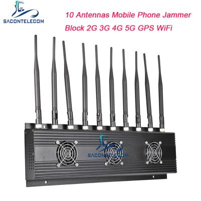 China 18W Output Power 10 Antennas Mobile Phone Signal Jammer with 40m Jamming Radius for VHF UHF 4G 5G Blocking for sale