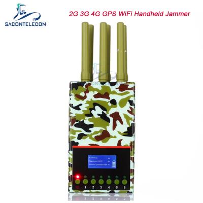 China 6 Antennas 20m Range Portable Mobile Phone Jammer with 4000mAh Battery for GPS Lojack WiFi Signal Blocking for sale