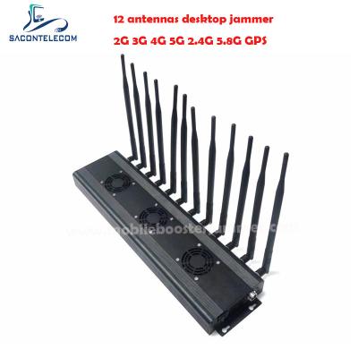 China AC110V 48W Desktop Signal Jammer with 12 Bands for 2G 3G 4G 5G WiFi Bluetooth Blocking up to 50m for sale