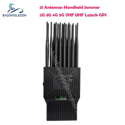 China 21W Output Power Portable Signal Jammer with 21 Antennas for 5G Lojack UHF VHF GPS WiFi Blocking for sale
