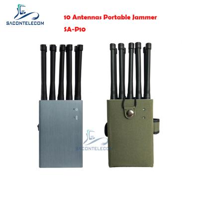 China 10 Antennas Portable Signal Jammer with 30m Range and 10W Output Power for GPS Lora Lojack Radio Frequency Jamming for sale