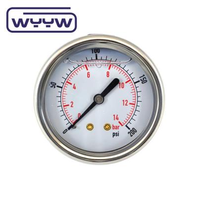 China En837-1 63mm rear all stainless steel brass bourdon tube pressure gauge 0-20bar/0-300psi 1/4