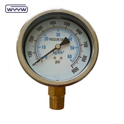 China 0 - 100Mpa Oil Filled Pressure Gauge Bottom Mount For Hydraulic Press for sale