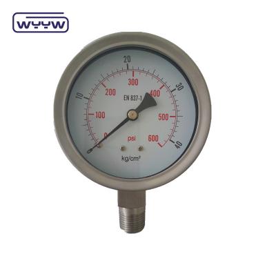 China 0-10bar 0-250bar 0-600 Bar Liquid Filled Pressure Gauge 1 Year Warranty for sale