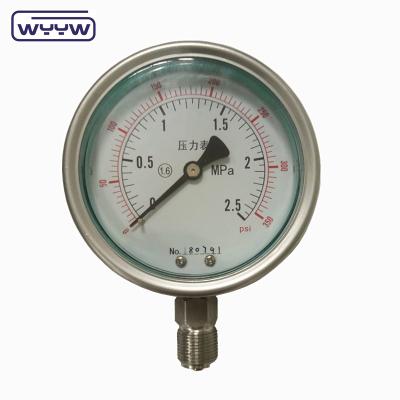 China Industrial Custom bar psi kgf/cm2 pressure gauge stainless steel shock proof glycerine manometer YTN-100H for sale