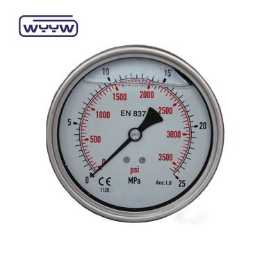 China Back Connection 100mm Oil Filled Pressure Gauge Ss304 Stainless Steel for sale