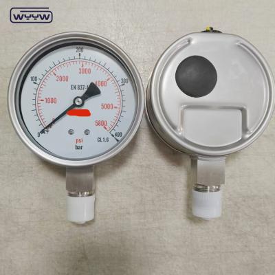 China Silicone Glycerine Filled Bezel Ring Pressure Gauge with 100mm Dial and Bottom Mount for Industrial Applications for sale