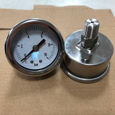 China 316 Stainless Steel 50mm Vibration Resistant Axial Pressure Gauge with Bottom Connection for sale