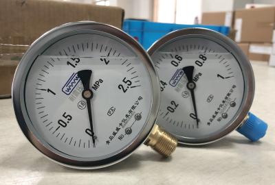 China 4-inch 100mm Liquid Filled Pressure Gauge with Chrome Case & Bezel and Dual-Scale 0-2.5MPa/0-1MPa for sale