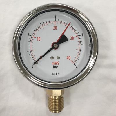 China 4 Inch 100mm Double Pointer Semi-Stainless Steel Pressure Gauge with 4 Bar Range for Oil Pressure Testing for sale