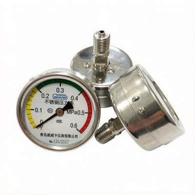 China 60mm Compact Dial All Stainless Steel Pressure Gauge with Tri-Color Warning Scale for sale
