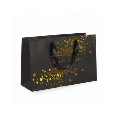 China Competitive Price Elegant Black Gift Shopping Bag Gold Hot Stamping Logo Wholesale for sale