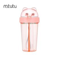 China Easy Cleaning Red 400ml Plastic Straw Water Bottle for sale