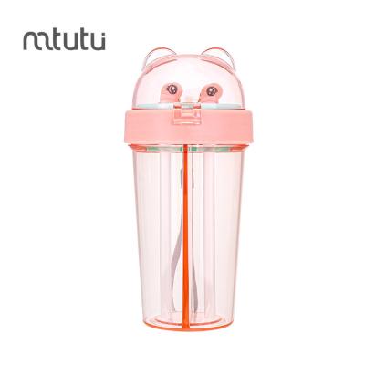 China Easy Cleaning Red 400ml Plastic Straw Water Bottle for sale
