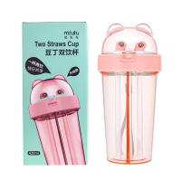 China Easy Cleaning Red 400ml Plastic Straw Water Bottle for sale