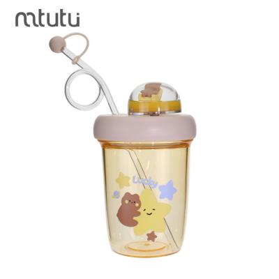 China Khaki 390ml OEM ODM Plastic Straw Water Bottle for sale