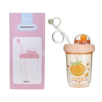 China Orange 390ml Plastic Straw Water Bottle For Children for sale