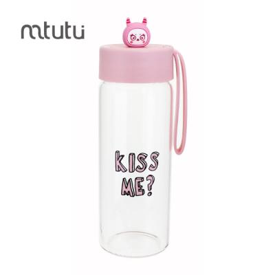 China Kawaii 12.85oz capacity 236g Personalized Glass Water Bottles for sale