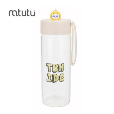 China Creative 380ml Capacity High Borosilicate Personalized Glass Water Bottle for sale