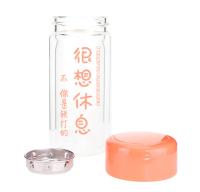 China 2 Layer Glass Drinking Water Bottles With Tea Filter Orange Color for sale