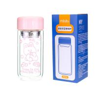 China Double Layer 9oz Personalized Glass Water Bottle Pink Color for sale
