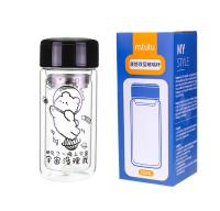 China Double Wall Tea Water Separator Glass Bottle Black Color for sale