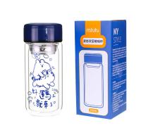 China Blue 250ml Eco Friendly Borosilicate Glass Water Bottle for sale