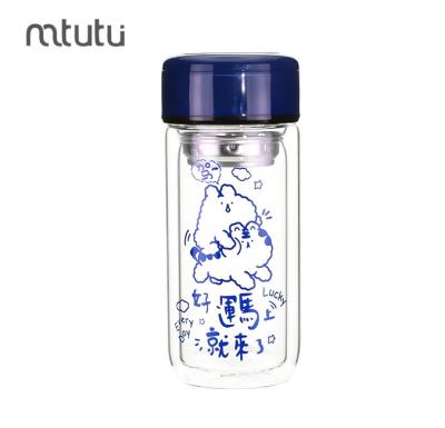 China Blue 250ml Eco Friendly Borosilicate Glass Water Bottle for sale