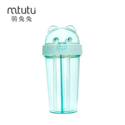 China Red Silica gel 400ml Plastic Straw Water Bottle With 2 Drinks for sale