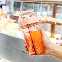 China Red Silica gel 400ml Plastic Straw Water Bottle With 2 Drinks for sale