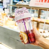 China Red Silica gel 400ml Plastic Straw Water Bottle With 2 Drinks for sale