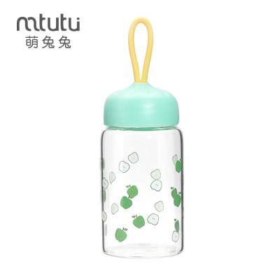 China Eco Friendly High Borosilicate Personalized Glass Water Bottle With Printing Flower for sale