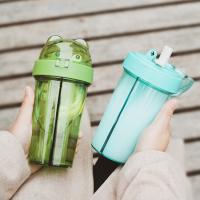 China 420ml Dual Straw Separate Drink Water Beverage Bottle Couples Gift for sale