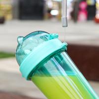 China 420ml Dual Straw Separate Drink Water Beverage Bottle Couples Gift for sale
