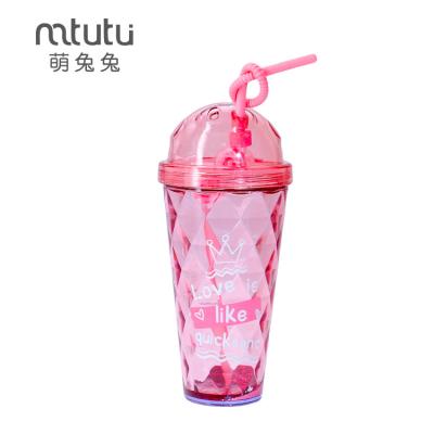 China 420ml Capacity Plastic Straw Water Bottle Double Wall Bottle Body for sale
