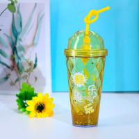 China 420ml Capacity Plastic Straw Water Bottle Double Wall Bottle Body for sale