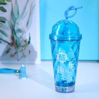 China 420ml Capacity Plastic Straw Water Bottle Double Wall Bottle Body for sale