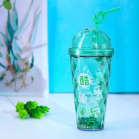 China 420ml Capacity Plastic Straw Water Bottle Double Wall Bottle Body for sale