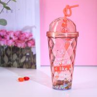 China 420ml Capacity Plastic Straw Water Bottle Double Wall Bottle Body for sale