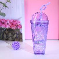 China 420ml Capacity Plastic Straw Water Bottle Double Wall Bottle Body for sale