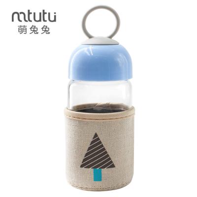 China Personalized Glass Water Bottle 350ml 12OZ Capacity With Fabric Sleeve for sale