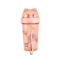 China Stocked Items 420ml 15OZ Capacity Plastic Water Bottle With Two Straw for sale