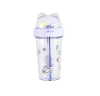 China 420ml 15OZ Capacity Plastic Water Bottle With Two Straw And Sticker for sale