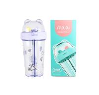 China 420ml 15OZ Capacity Plastic Water Bottle With Two Straw And Sticker for sale