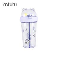 China 420ml 15OZ Capacity Plastic Water Bottle With Two Straw And Sticker for sale