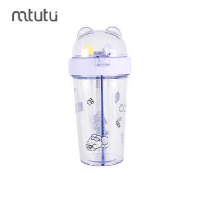 China 420ml 15OZ Capacity Plastic Water Bottle With Two Straw And Sticker for sale